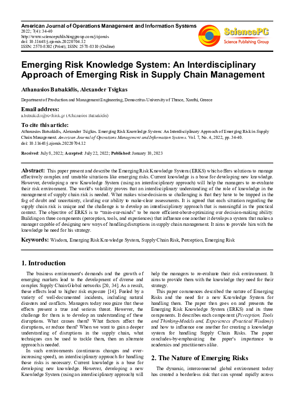 (PDF) Emerging Risk Knowledge System: An Interdisciplinary Approach of ...