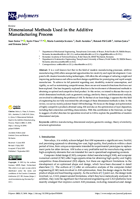(PDF) Dimensional Methods Used in the Additive Manufacturing Process