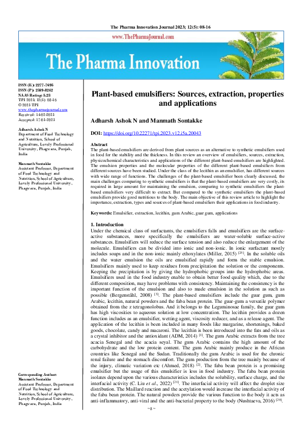 (PDF) Plant-based emulsifiers: Sources, extraction, properties and ...