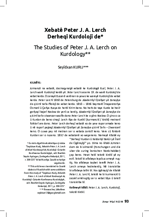 (PDF) The Studies of Peter J. A. Lerch onKurdology