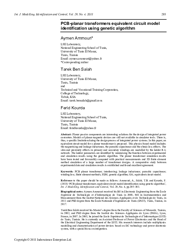 Pdf Pcb Planar Transformers Equivalent Circuit Model Identification Using Genetic Algorithm