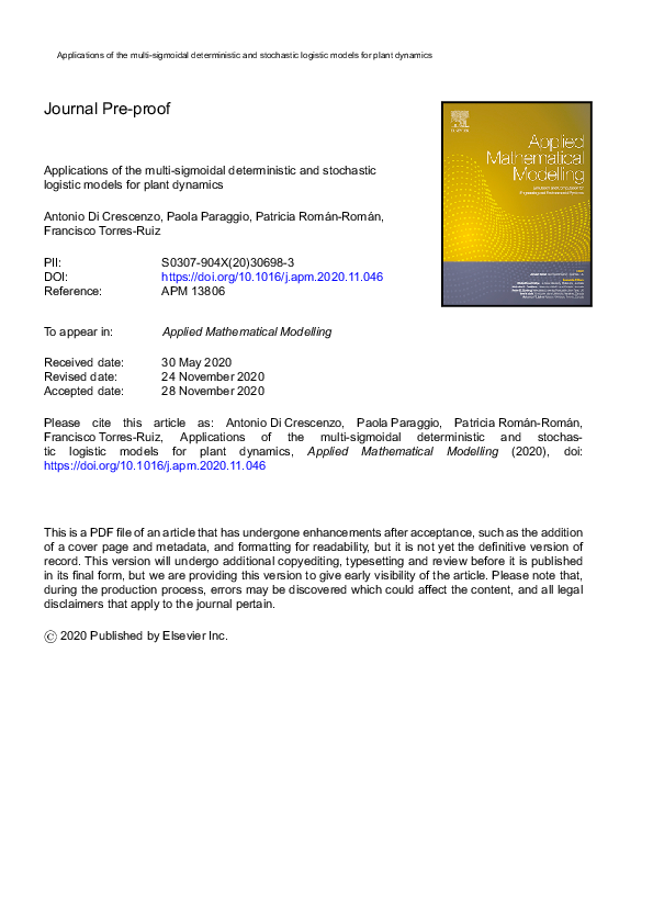 (PDF) Applications of the multi-sigmoidal deterministic and stochastic logistic models for plant ...