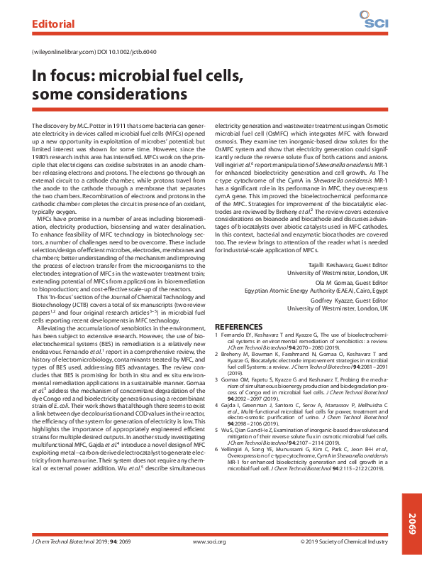 (PDF) In focus: microbial fuel cells, some considerations | Tajalli ...