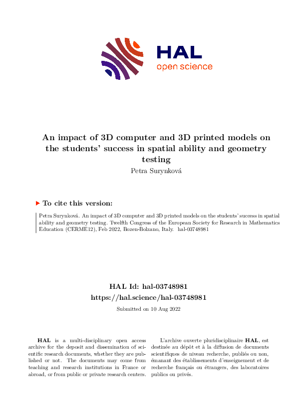 (PDF) An impact of 3D computer and 3D printed models on the students ...