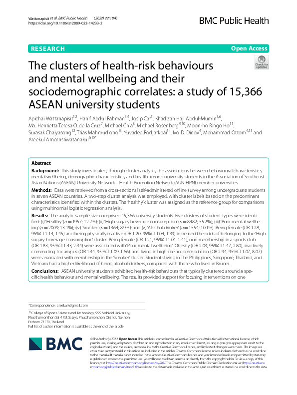 (PDF) The clusters of health-risk behaviours and mental wellbeing and ...