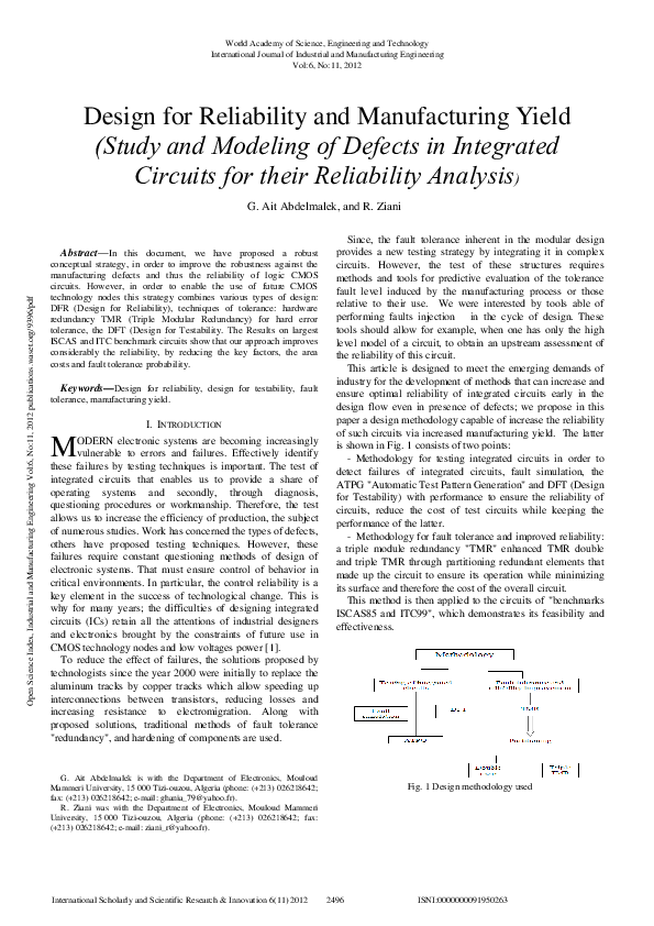 (PDF) Study and modeling of defects in integrated circuits for their reliability analysis