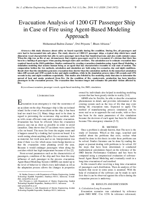 (PDF) Evacuation Analysis of 1200 GT Passenger Ship in Case of Fire ...