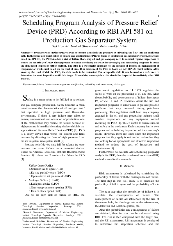 (PDF) Scheduling Program Analysis of Pressure Relief Device (PRD ...