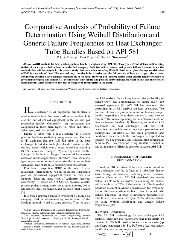 (PDF) Comparative Analysis of Probability of Failure Determination Using Weibull Distribution ...