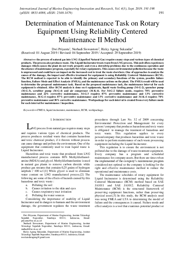 (PDF) Determination of Maintenance Task on Rotary Equipment Using ...