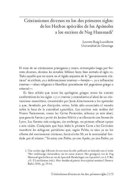(PDF) Cristianismos diversos en los dos primeros siglos: de los Hechos apócrifos de los ...