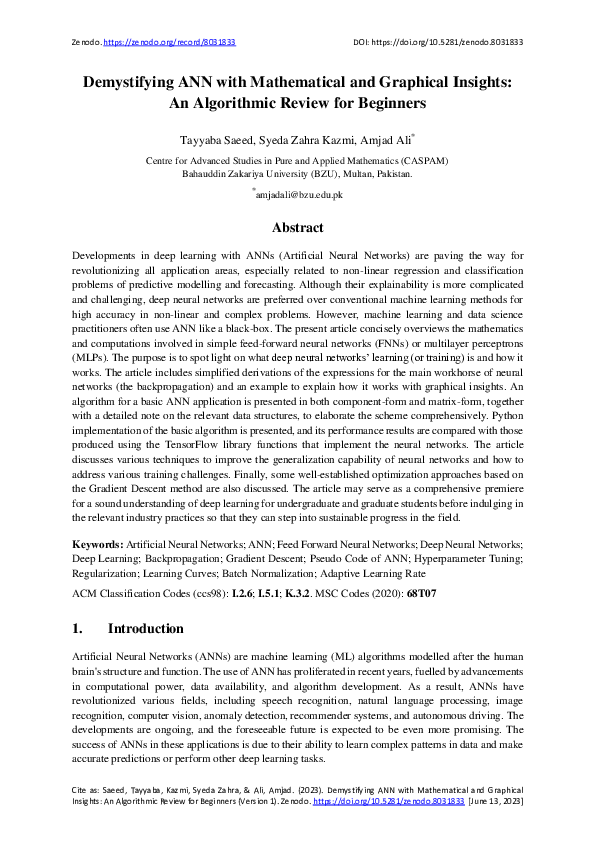 (PDF) Demystifying ANN with Mathematical and Graphical Insights: An ...