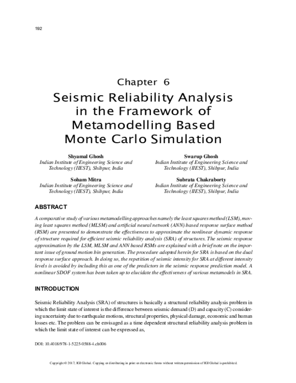 (PDF) Seismic Reliability Analysis in the Framework of Metamodelling Based Monte Carlo Simulation
