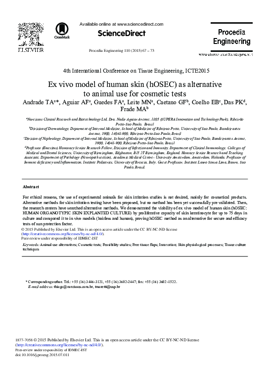 (PDF) Ex vivo Model of Human Skin (hOSEC) as Alternative to Animal use ...