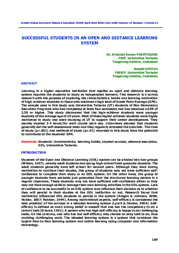 (PDF) Successful Students in an Open and Distance Learning System