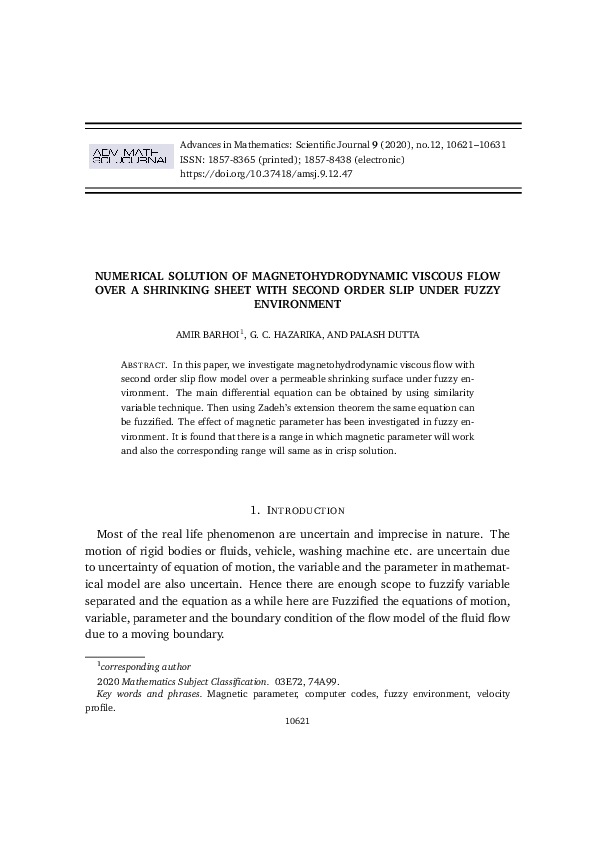 (PDF) Magnetohydrodynamic Flow Over a Shrinking Sheet in Fuzzy Context