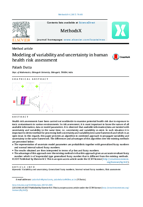 (PDF) Modeling of variability and uncertainty in human health risk assessment | Dr Palash Dutta ...