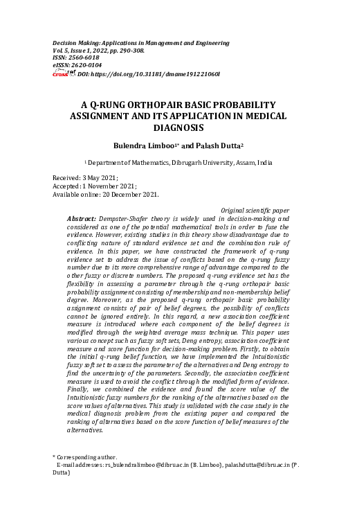 (PDF) A q-rung orthopair basic probability assignment and its application in medical diagnosis