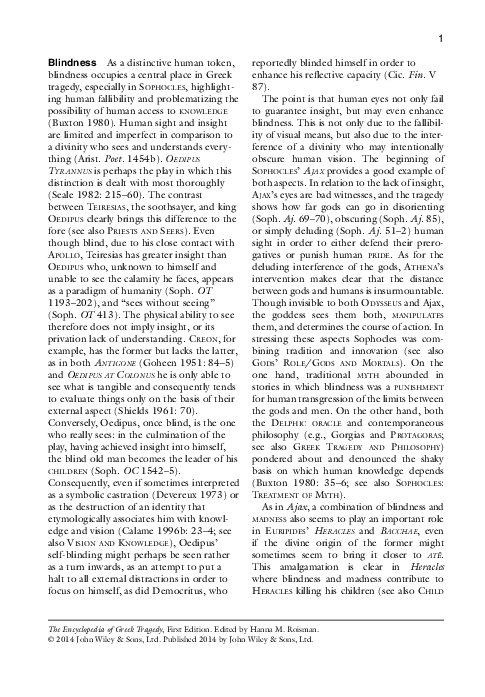 (PDF) Blindness (in Greek Tragedy)