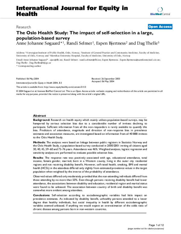 (PDF) The Oslo Health Study: The impact of self-selection in a large ...