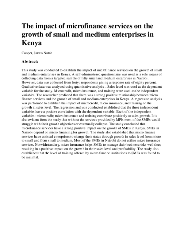 (PDF) The impact of microfinance services on the growth of small and medium enterprises in Kenya