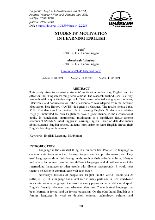 (PDF) Students’ Motivation in Learning English