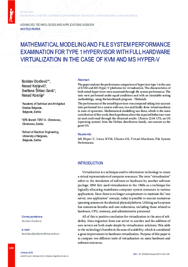(PDF) Mathematical Modeling and File System Performance Examination for Type 1 Hypervisor with ...