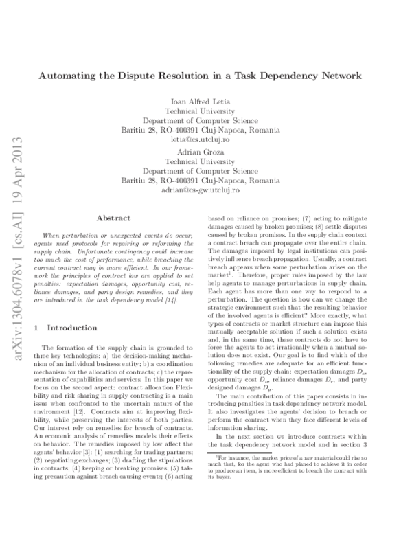 (PDF) Automating the Dispute Resolution in Task Dependency Network (PDF) Automating the Dispute Resolution in Task Dependency Network