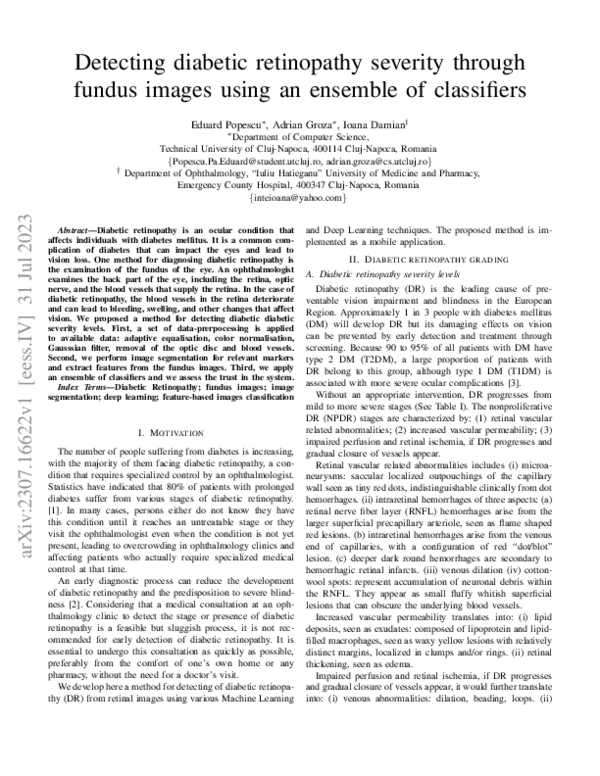 Pdf Detecting Diabetic Retinopathy Severity Through Fundus Images Using An Ensemble Of Classifiers