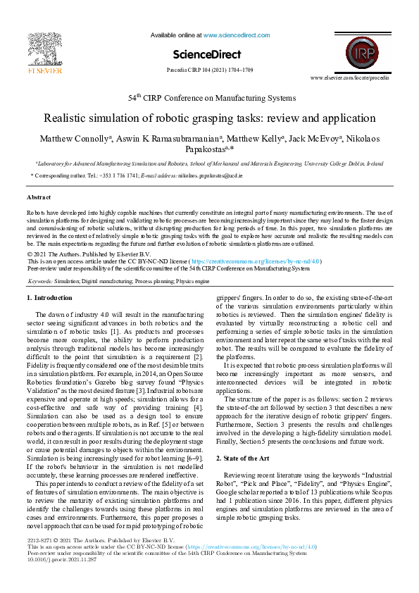 (PDF) Realistic simulation of robotic grasping tasks: review and application