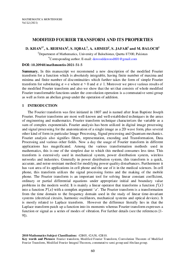 (PDF) Modified Fourier transform and its properties