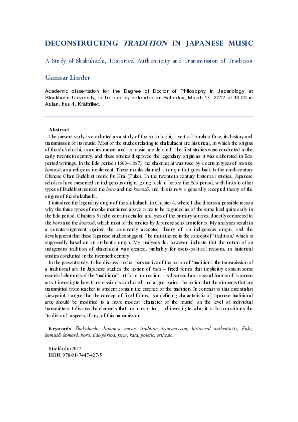 (PDF) Deconstructing Tradition in Japanese Music : A Study of Shakuhachi, Historical ...