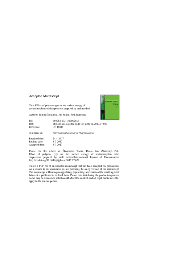 (PDF) Effect of polymer type on the surface energy of acetaminophen ...