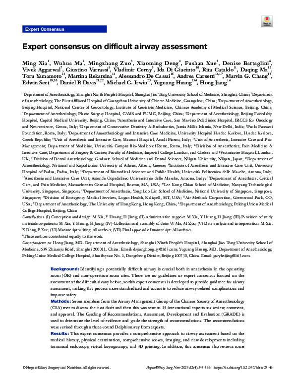(PDF) Expert consensus on difficult airway assessment