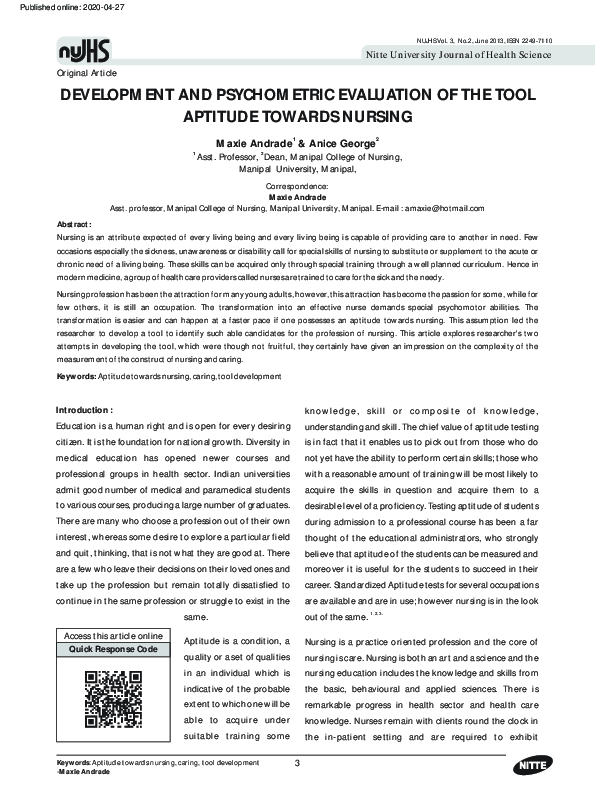 (PDF) Development and Psychometric Evaluation of the Tool Aptitude ...