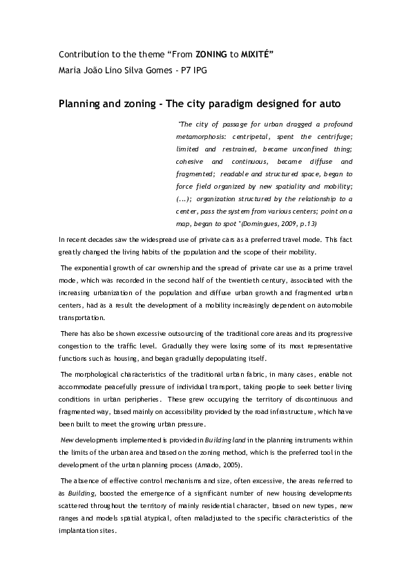 (PDF) Contribution to the theme "From ZONING to MIXITÉ"
