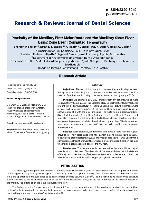 (PDF) Proximity of the Maxillary First Molar Roots and the Maxillary ...