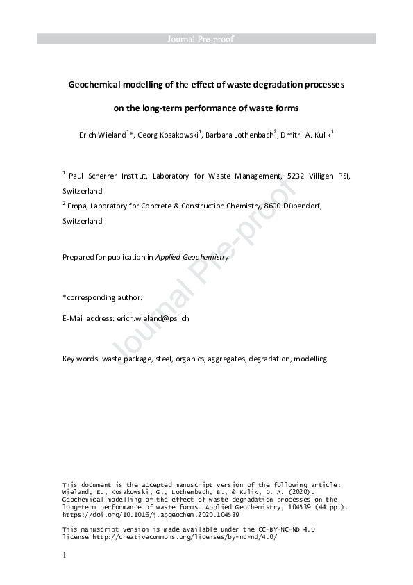 (PDF) Geochemical modelling of the effect of waste degradation ...