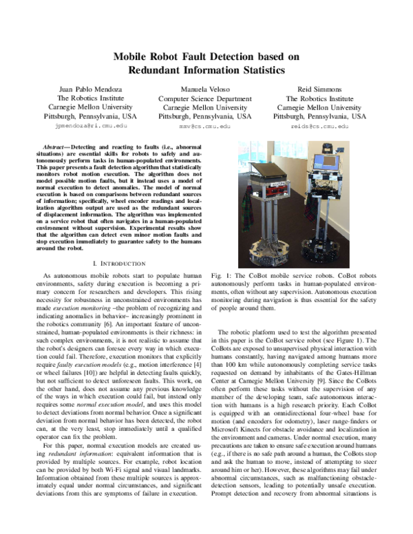 Pdf Mobile Robot Fault Detection Based On Redundant Information