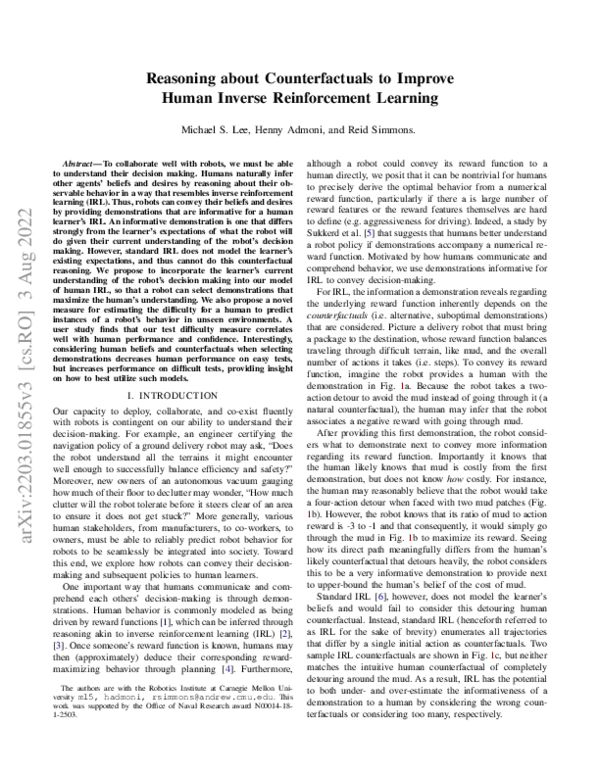 (PDF) Reasoning about Counterfactuals to Improve Human Inverse Reinforcement Learning