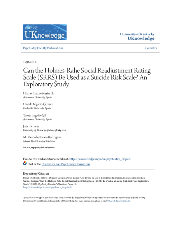(PDF) Can the Holmes-Rahe Social Readjustment Rating Scale (SRRS) Be ...