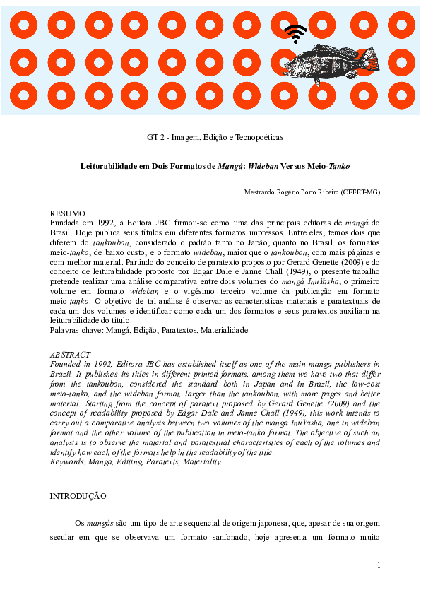 (PDF) Leiturabilidade em Dois Formatos de Mangá: Wideban Versus Meio-Tanko