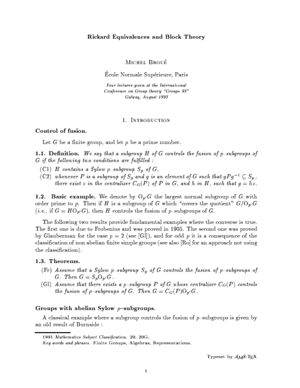 (PDF) Rickard equivalences and block theory