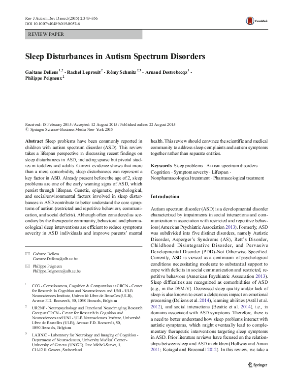 (PDF) Sleep disturbances in autism spectrum disorder: Animal models ...