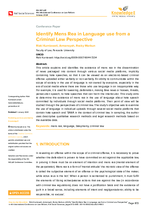 (PDF) Identify Mens Rea in Language use from a Criminal Law Perspective