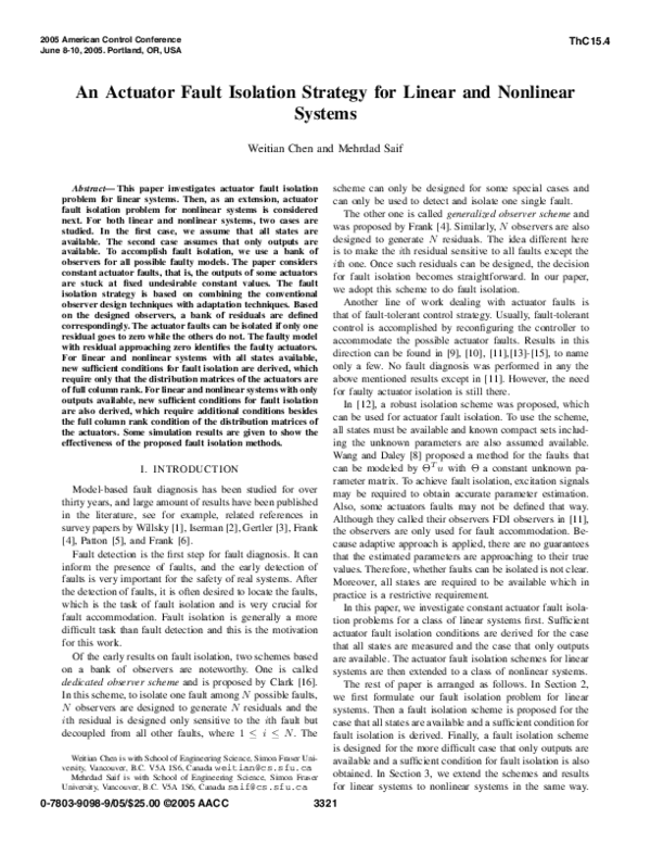 Pdf An Actuator Fault Isolation Strategy For Linear And Nonlinear Systems