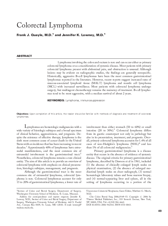 (PDF) Colorectal Lymphoma