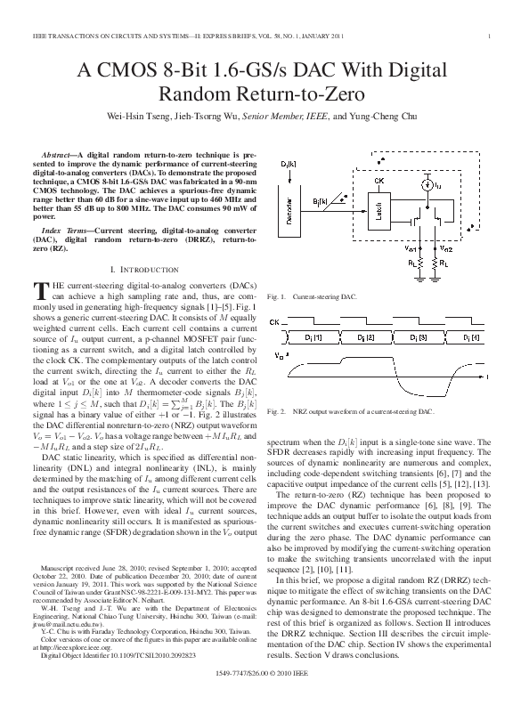 (PDF) A CMOS 8-Bit 1.6-GS/s DAC With Digital Random Return-to-Zero