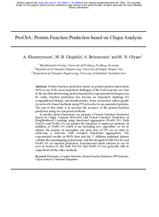 (PDF) ProCbA: Protein Function Prediction based on Clique Analysis ... (PDF) ProCbA: Protein Function Prediction based on Clique Analysis ...