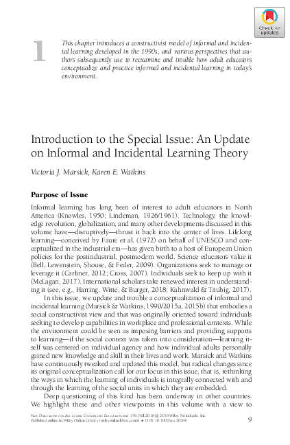 Introduction to the Special Issue: An Update on Informal and Incidental Learning Theory